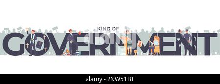 Government types set with political system symbols flat isolated vector ...