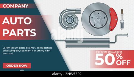 Auto parts realistic concept with spare parts text symbols vector ...