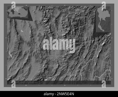 Nan, province of Thailand. Bilevel elevation map with lakes and rivers ...