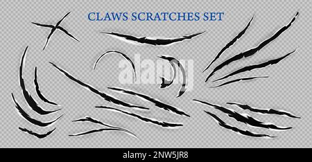 Scratches beast realistic set with transparent background and bloody ...