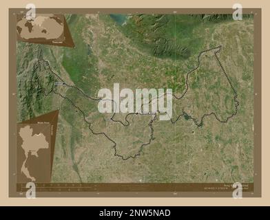 Nong Khai, province of Thailand. Low resolution satellite map. Corner ...