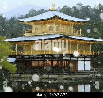 Snowy Kinkaku-ji Temple in winter. Famous tourist attraction in Kyoto ...
