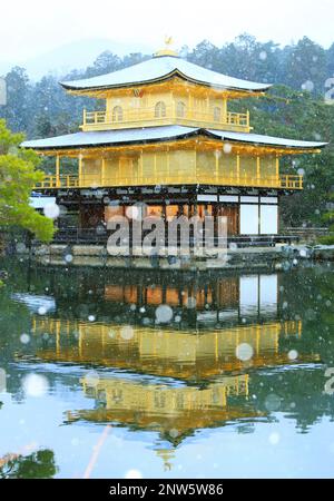 Snowy Kinkaku-ji Temple in winter. Famous tourist attraction in Kyoto ...