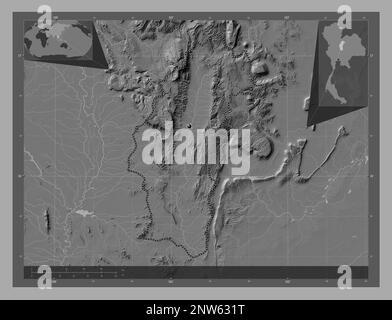 Phetchabun, province of Thailand. Bilevel elevation map with lakes and ...
