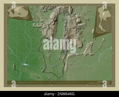 Phetchabun, province of Thailand. Colored elevation map with lakes and ...
