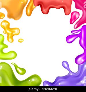Realistic slime frame with colorful liquid blotches isolated vector ...