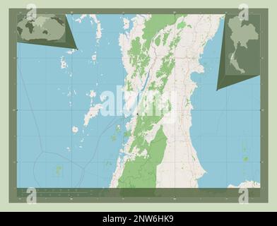 Ranong, province of Thailand. Open Street Map. Locations of major ...