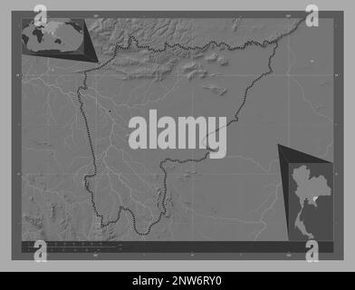 Sa Kaeo, province of Thailand. Bilevel elevation map with lakes and ...