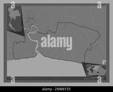 Samut Prakan, province of Thailand. Bilevel elevation map with lakes ...