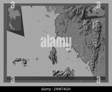 Satun, province of Thailand. Bilevel elevation map with lakes and ...