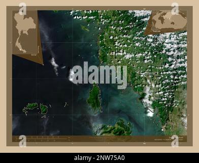 Satun, province of Thailand. Low resolution satellite map. Locations of ...