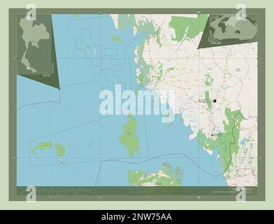 Satun, province of Thailand. Open Street Map. Locations of major cities ...