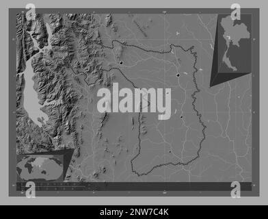 Suphan Buri, province of Thailand. Bilevel elevation map with lakes and ...