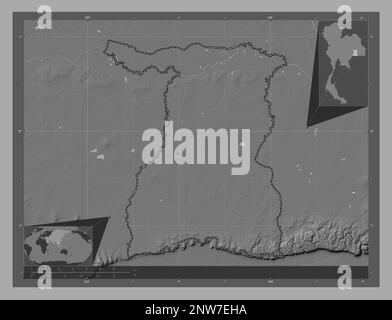 Surin, province of Thailand. Bilevel elevation map with lakes and ...