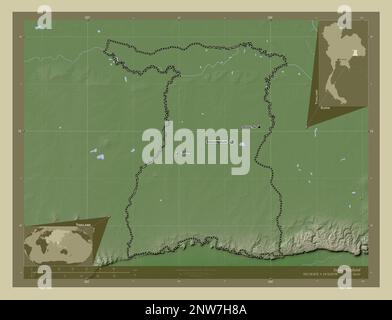 Surin, province of Thailand. Colored elevation map with lakes and ...