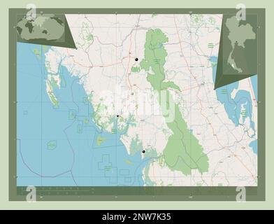 Trang, province of Thailand. Open Street Map. Corner auxiliary location ...