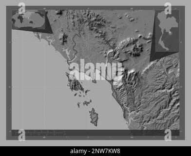 Trat, province of Thailand. Bilevel elevation map with lakes and rivers ...