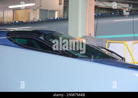 A test car, named ALFA-X, of a new Shinkansen bullet train model ...