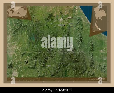 Yala, province of Thailand. Low resolution satellite map. Locations of ...