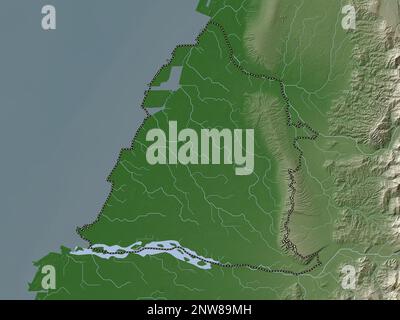 Changhua, county of Taiwan. Colored elevation map with lakes and rivers ...