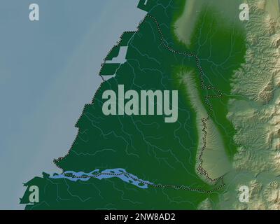 Changhua, county of Taiwan. Colored elevation map with lakes and rivers ...