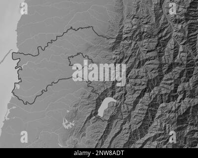 Chiayi, county of Taiwan. Grayscale elevation map with lakes and rivers ...
