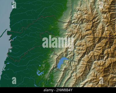 Chiayi, county of Taiwan. Colored elevation map with lakes and rivers ...