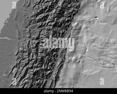 Hualien, county of Taiwan. Bilevel elevation map with lakes and rivers ...
