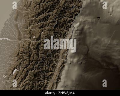 Hualien, county of Taiwan. Colored elevation map with lakes and rivers ...