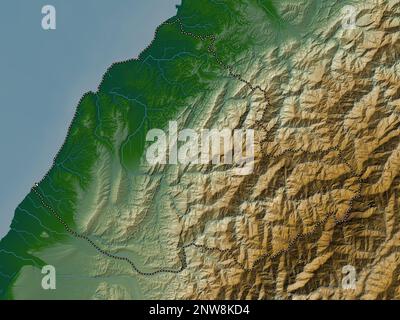 Miaoli, county of Taiwan. Colored elevation map with lakes and rivers ...