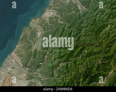 Miaoli, county of Taiwan. Low resolution satellite map. Locations and ...