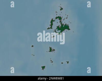 Penghu, county of Taiwan. Colored elevation map with lakes and rivers ...