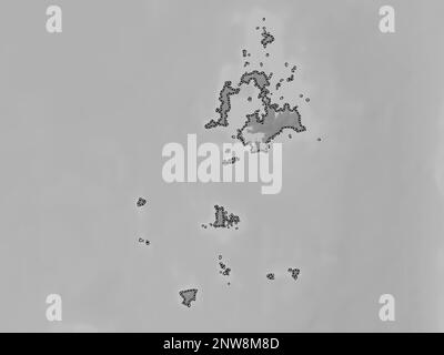 Penghu, county of Taiwan. Grayscale elevation map with lakes and rivers ...