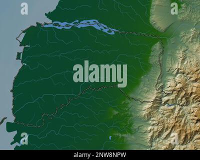 Yulin, county of Taiwan. Colored elevation map with lakes and rivers ...