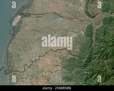 Yulin, county of Taiwan. Low resolution satellite map. Locations and ...