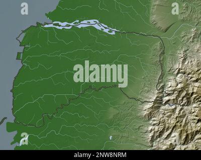 Yulin, county of Taiwan. Colored elevation map with lakes and rivers ...