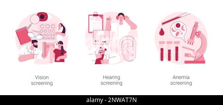 Vision, hearing and anemia screening concept with people characters ...