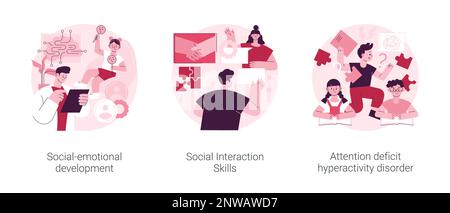 Kids social and emotional skills isolated cartoon vector illustration ...