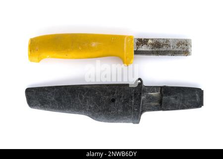 Rusty and worn chisel knife, used tool isolated on white background ...