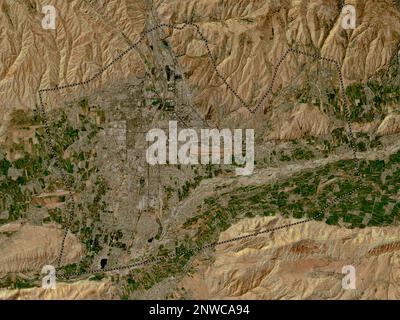 Dushanbe, region of Tajikistan. Low resolution satellite map. Locations ...