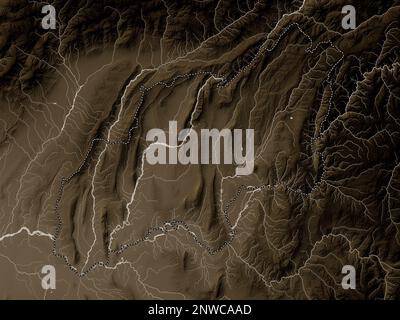 Khatlon, region of Tajikistan. Colored elevation map with lakes and ...