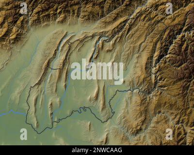 Khatlon, region of Tajikistan. Colored elevation map with lakes and ...