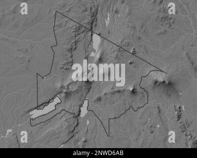 Arusha, region of Tanzania. Bilevel elevation map with lakes and rivers ...