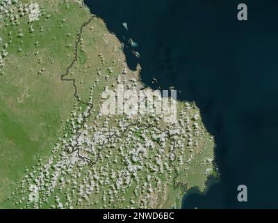 Dar es Salaam, region of Tanzania. Low resolution satellite map. Corner ...