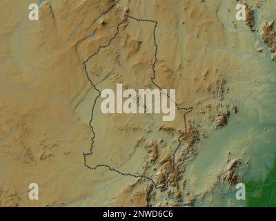 Dodoma, region of Tanzania. Colored elevation map with lakes and rivers ...