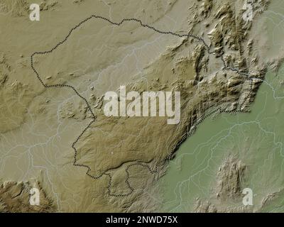 Iringa, region of Tanzania. Colored elevation map with lakes and rivers ...