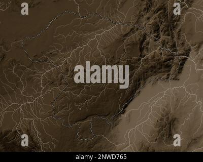 Iringa, region of Tanzania. Colored elevation map with lakes and rivers ...