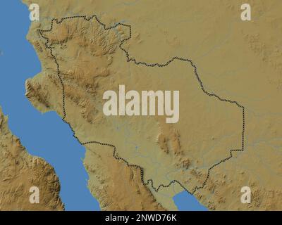 Katavi, region of Tanzania. Colored elevation map with lakes and rivers ...