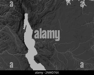 Kigoma, region of Tanzania. Grayscale elevation map with lakes and ...