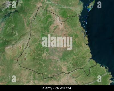 Lindi, region of Tanzania. High resolution satellite map. Locations of ...